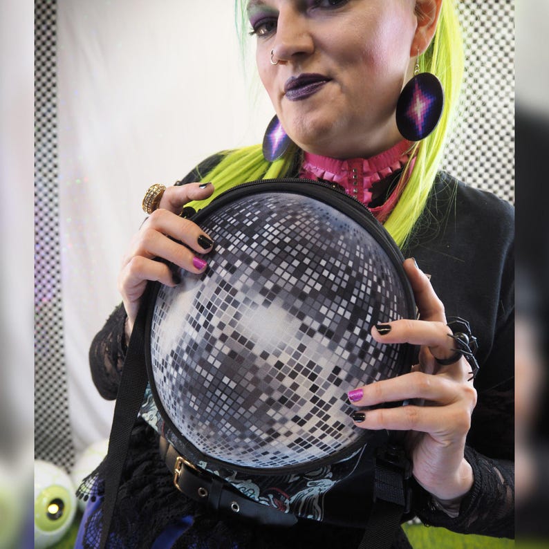 Disco Ball Purse Crossbody Bag, Cute Retro Round Satchel Zipper Pouch ...