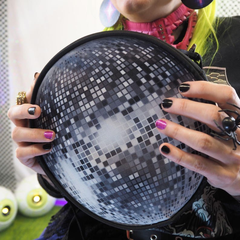Disco Ball Purse Crossbody Bag, Cute Retro Round Satchel Zipper Pouch ...