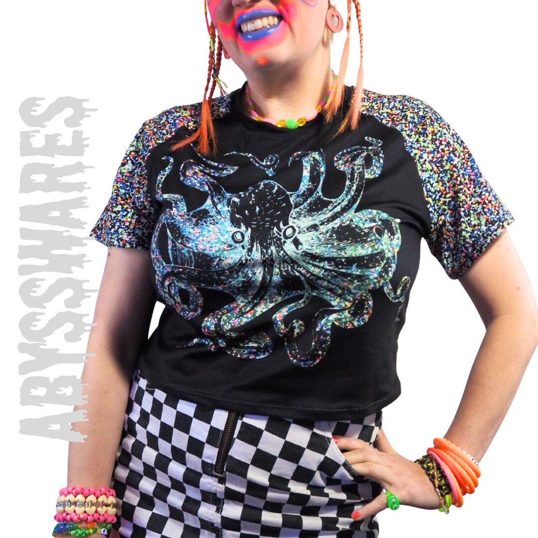 Cosmic Horror Crop Top, Weirdcore Octopus Cthulhu Butter Stretch Fabric ...