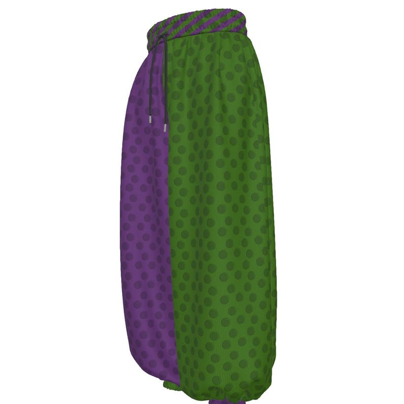 Royal Mardi Gras Puffy Jester Clown Pants, Elegant Green and Purple Dot ...