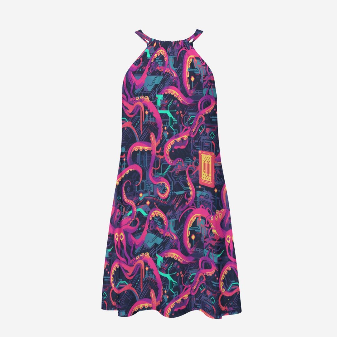 Shoggoth Circuit Sundress Tentacle Mini Dress Cyber Punk Beach Cover up ...