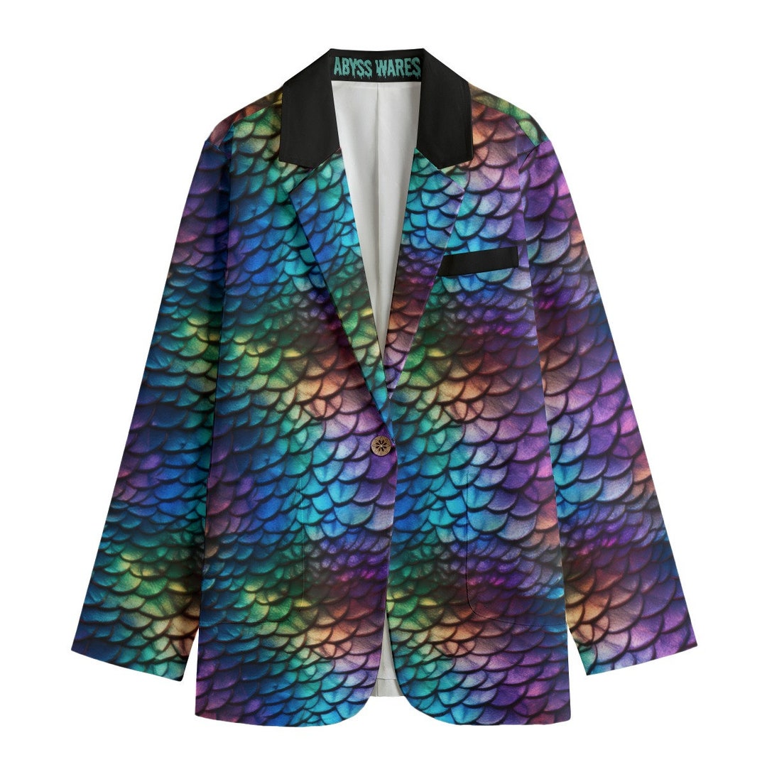 Rainbow Mermaid Jacket Dragon Fish Scales Womens Rave Wear Blazer Iridescent Mermaid Sea Witch ...