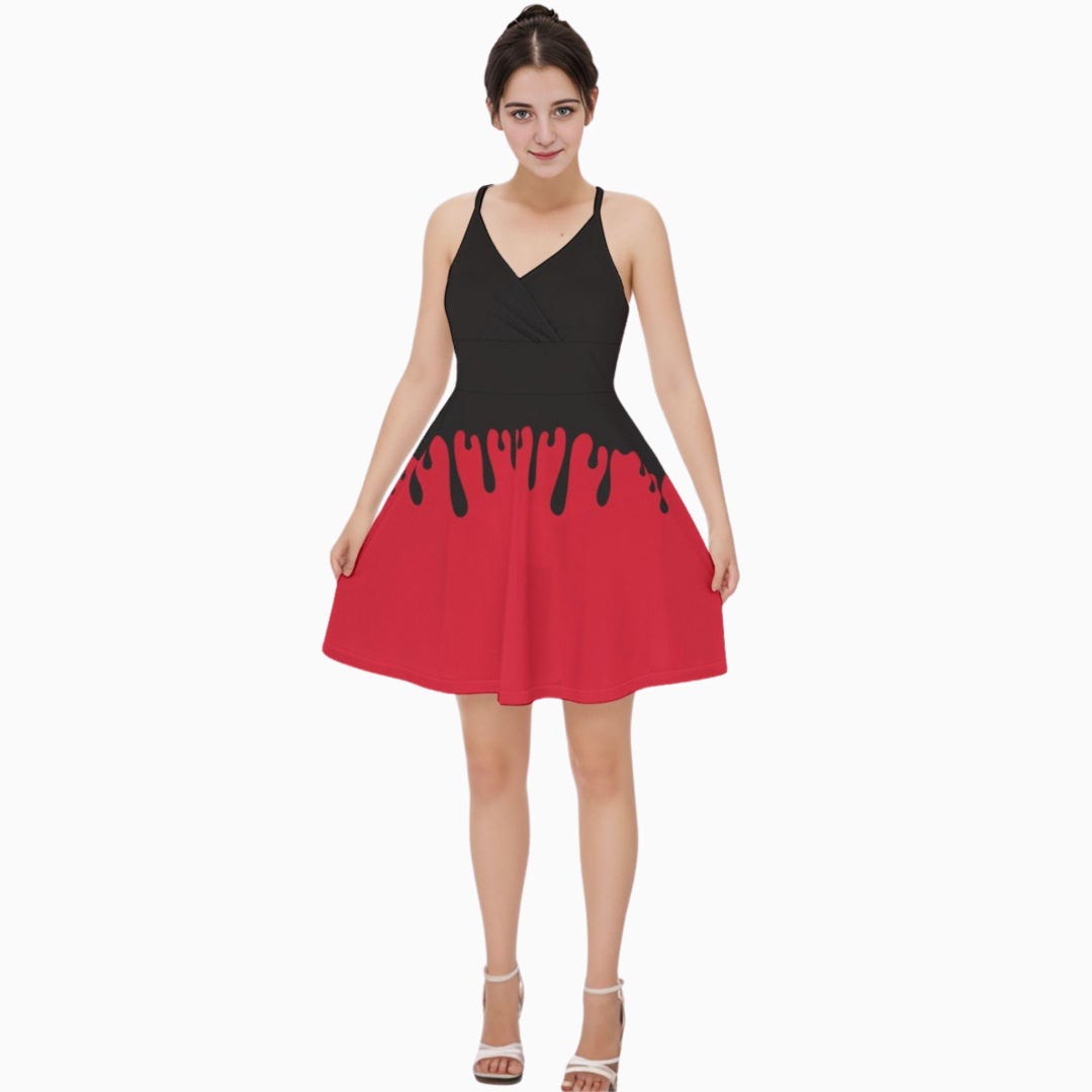 Horror Ooze Sexy Goth Sundress Red Black Drippy Scenecore Alt Emo Scene ...