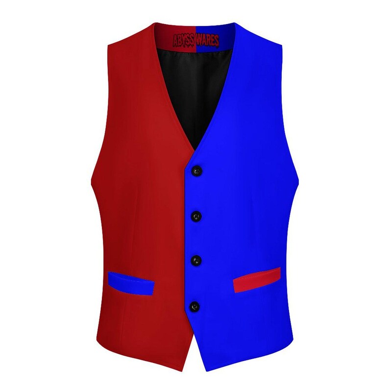Clown Red and Blue Colorblock Jester Vest, Mens Adult Clowncore ...