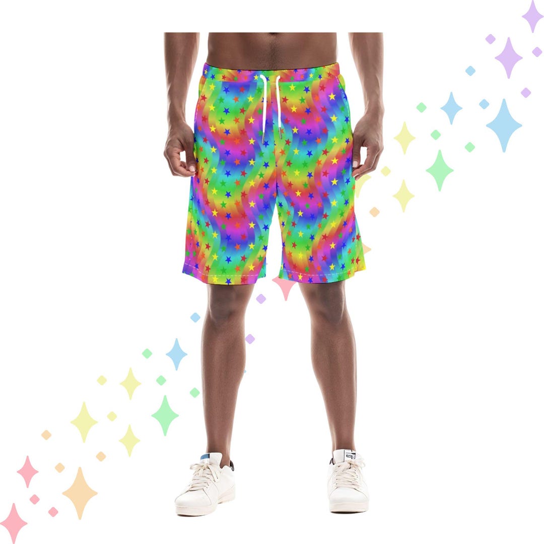 Rainbow Star Party Clown Shorts, Nonbinary Clowncore Clothing Summer ...