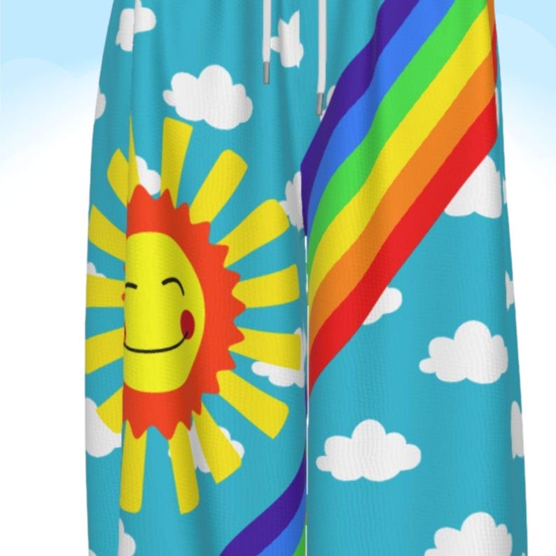 Silly Sun Clouds N Rainbow Stripe Clown Pants, Fun Cute Cutecore ...