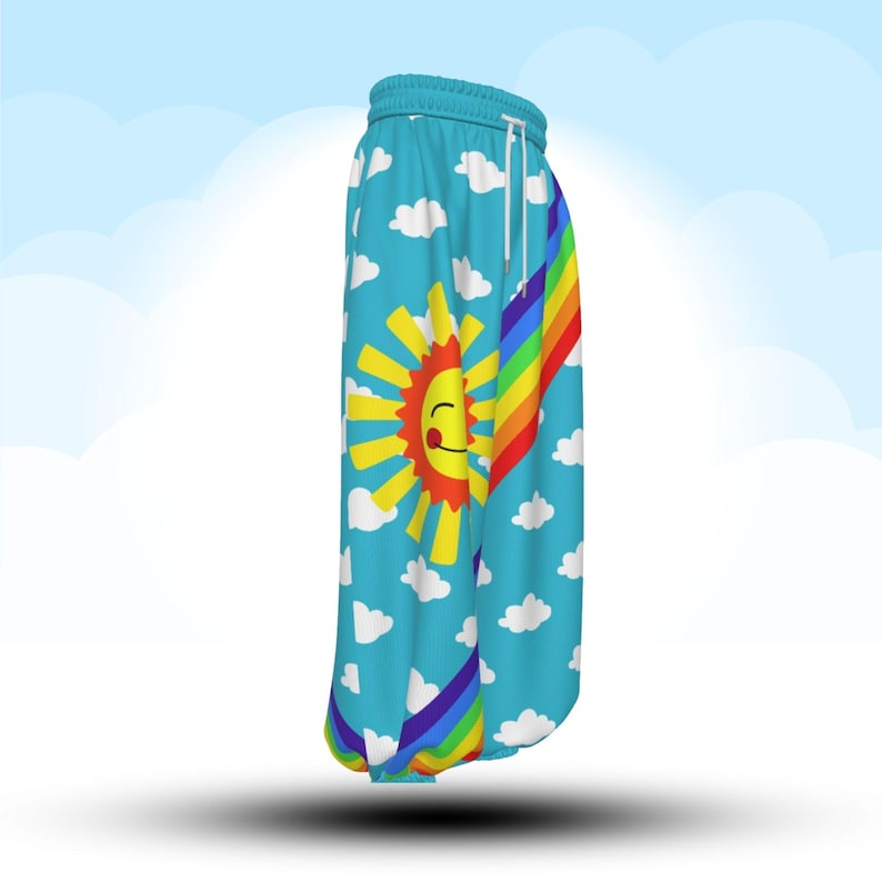 Silly Sun Clouds N Rainbow Stripe Clown Pants, Fun Cute Cutecore ...