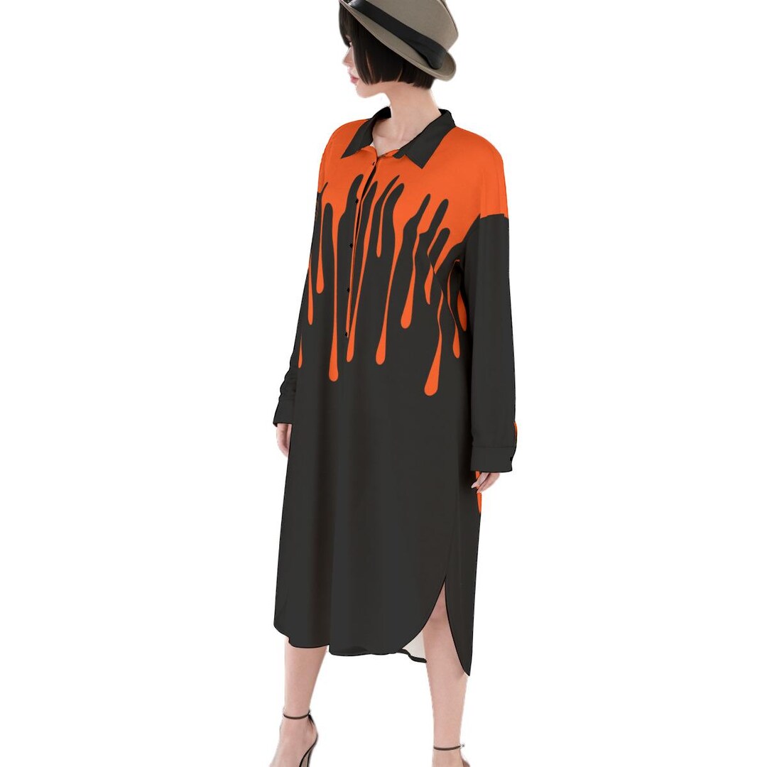 Pumpkin Blood Shirtdress Maxi Dress Long Sleeve Halloween Orange and ...