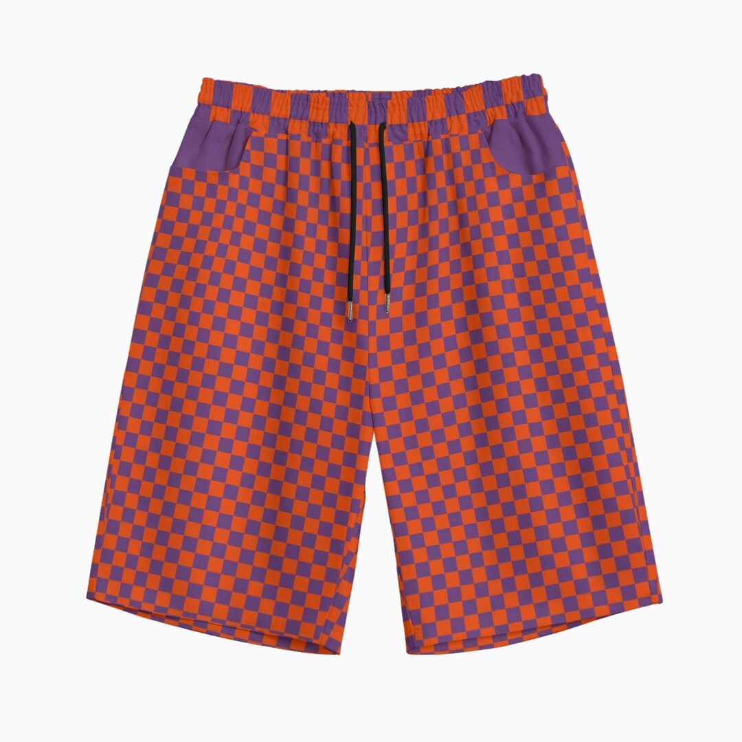 Tangerine Purple Checker Jorts, Clowncore Scenecore Weirdcore Kidcore ...