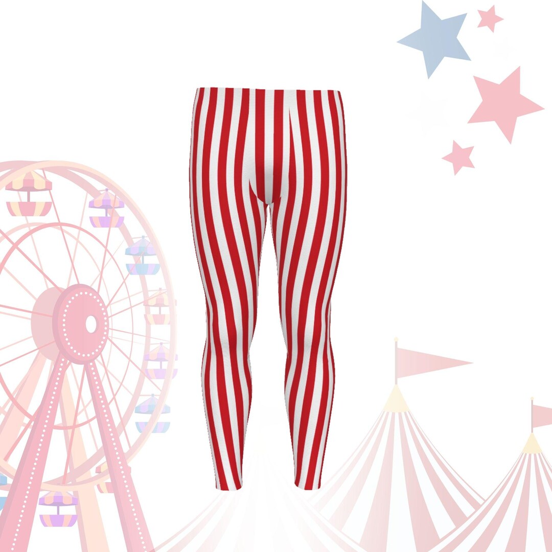 Big Top Red Stripe Mens Leggings, PLUS SIZE Elf Clown Hose Red White ...
