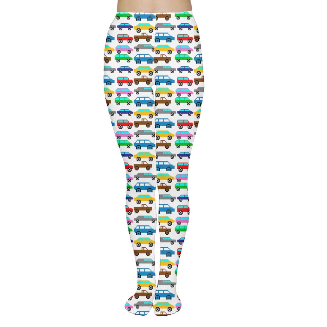 Happy Pixel Cars Tights, 8bit Kidcore Clothes Footed Leggings Decora ...