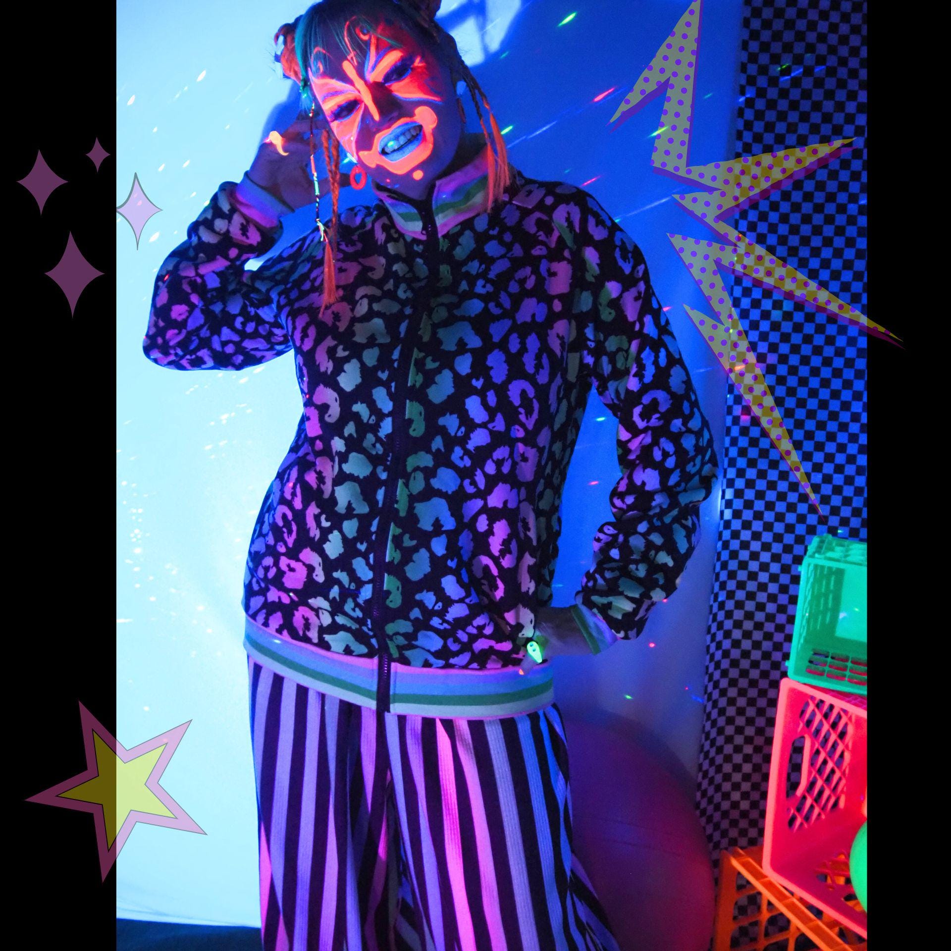 Lisa Leopard Racing Jacket, 90s Rainbow Cheetah Print Cotton Kidcore ...