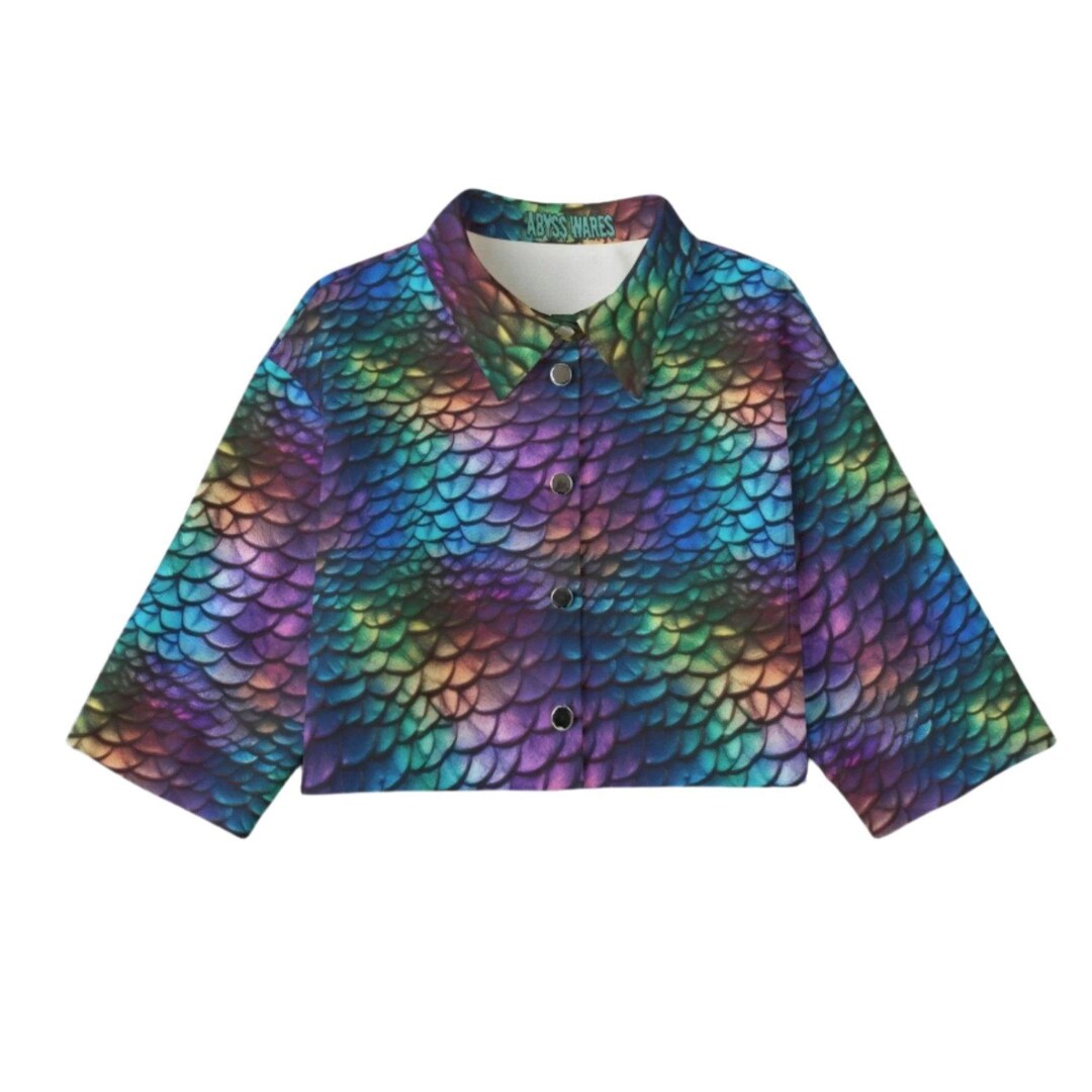 Rainbow Fish Scale Bolero Cropped Cotton Twill Jacket Scenecore ...