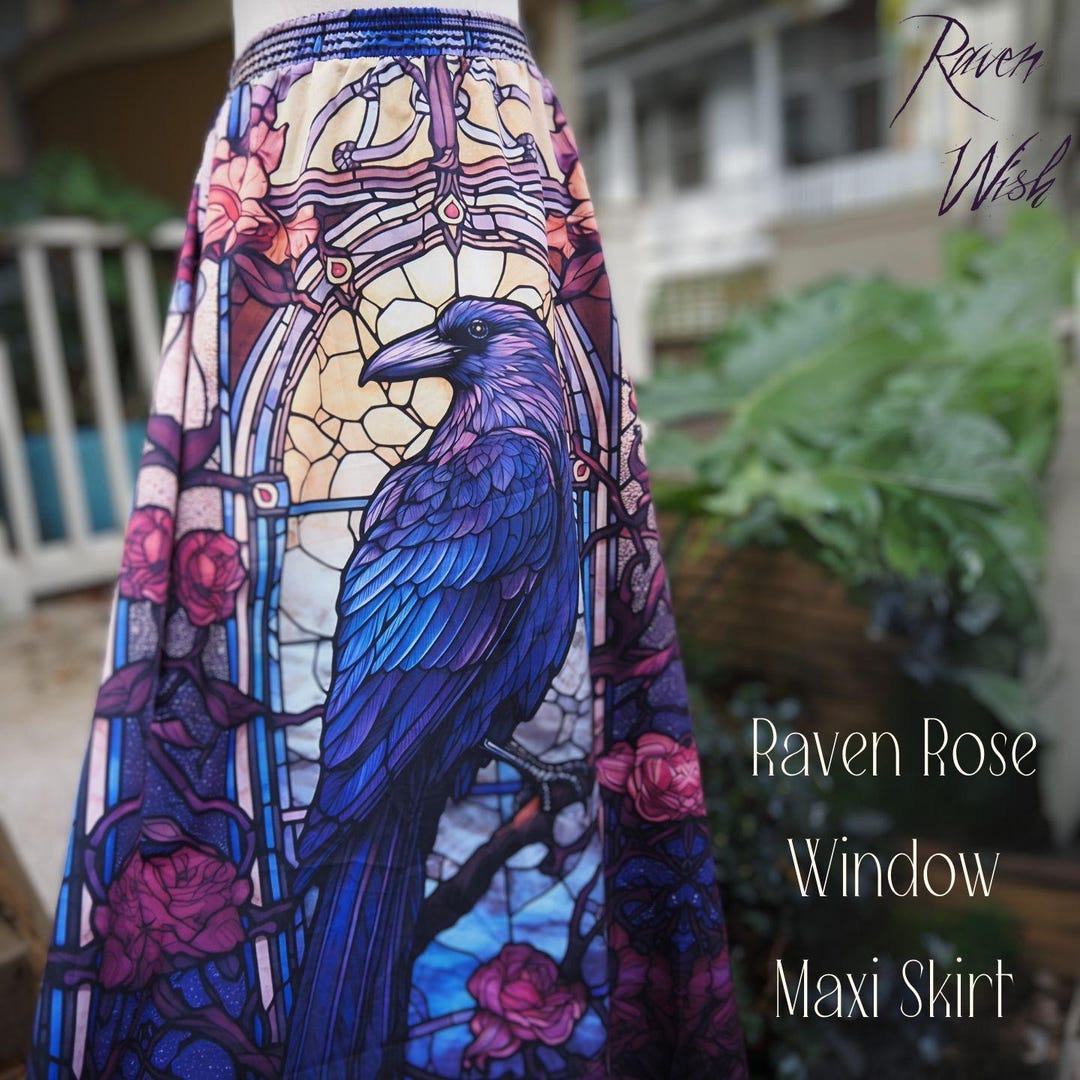 Rose Window Raven Maxi Skirt With Pockets, Crowcore Witchy Skirt Dark ...