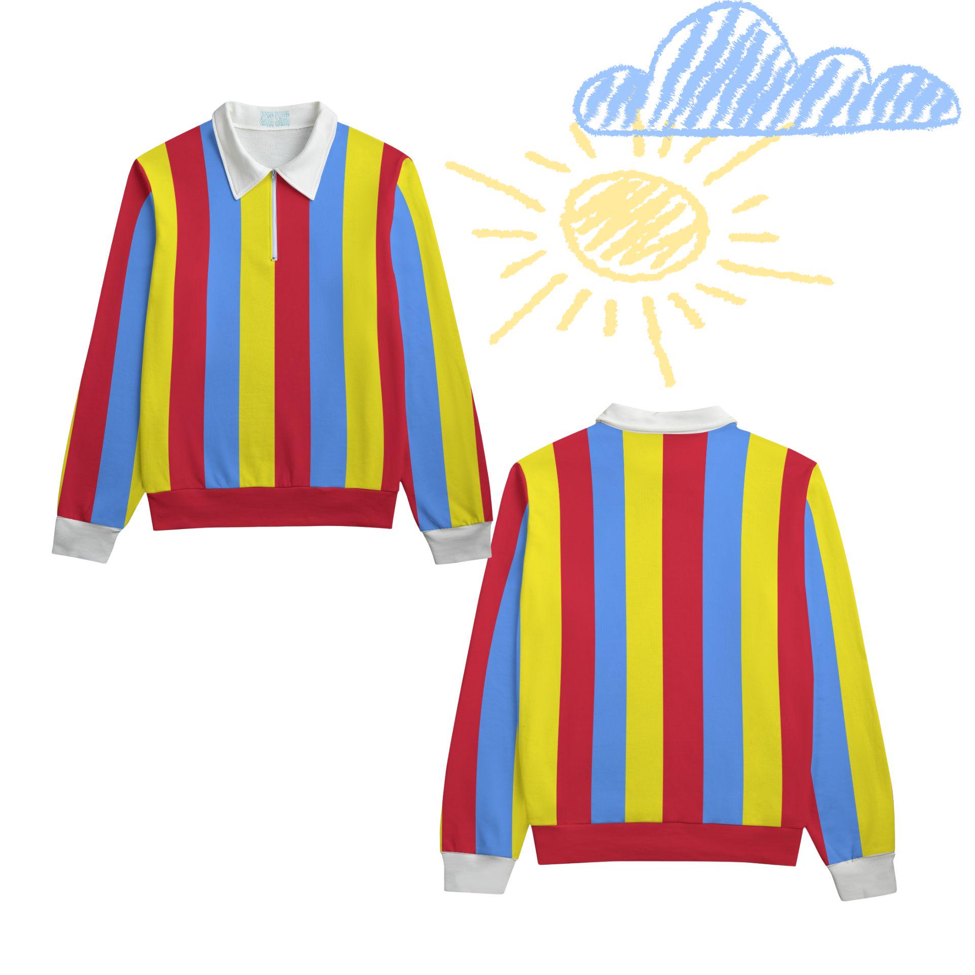 Puppet Hut Primary Polo Sweatshirt, Red Yellow Blue Stripes Collar ...