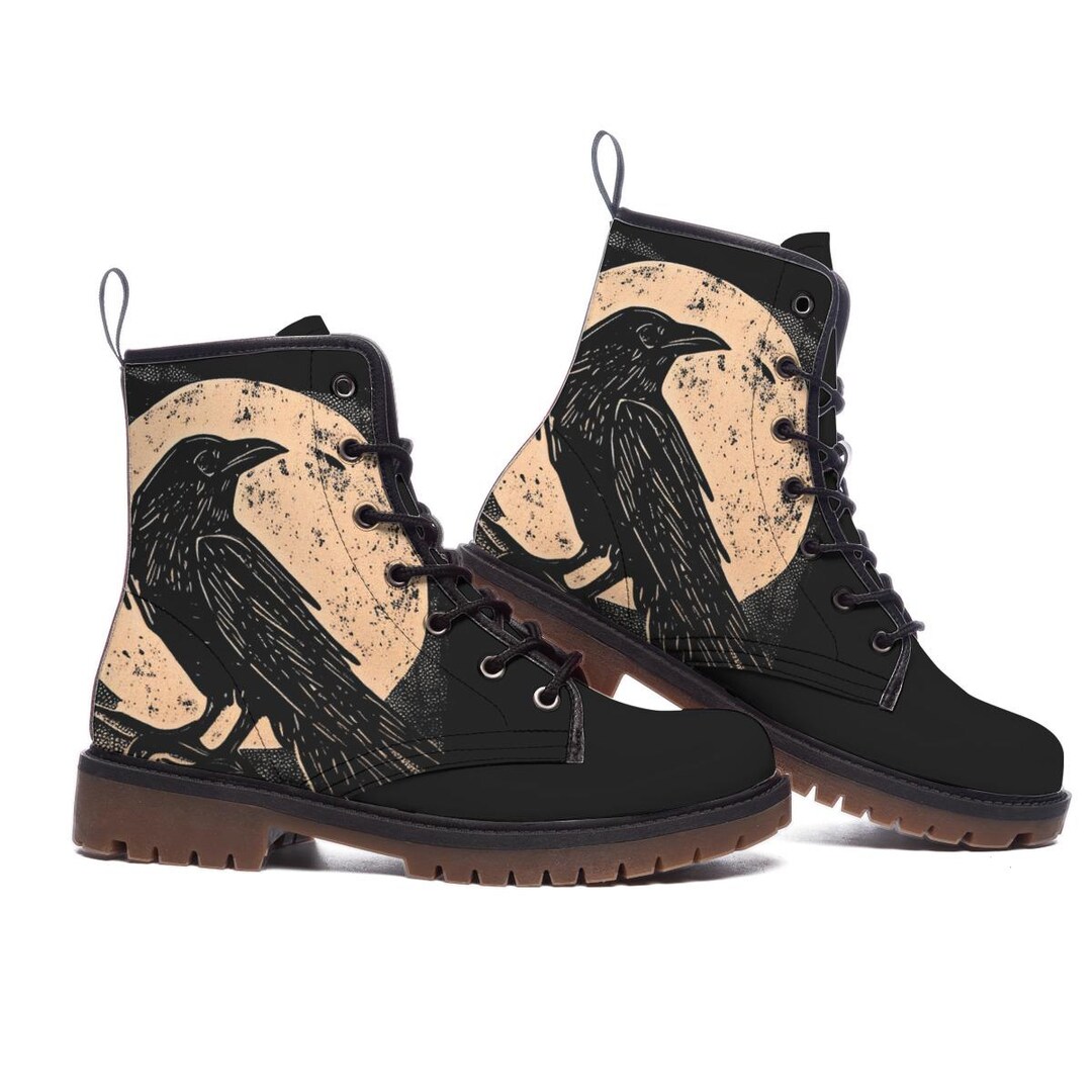 Raven Moon Gothic Combat Boots Cottagegoth Black Goth Footwear ...