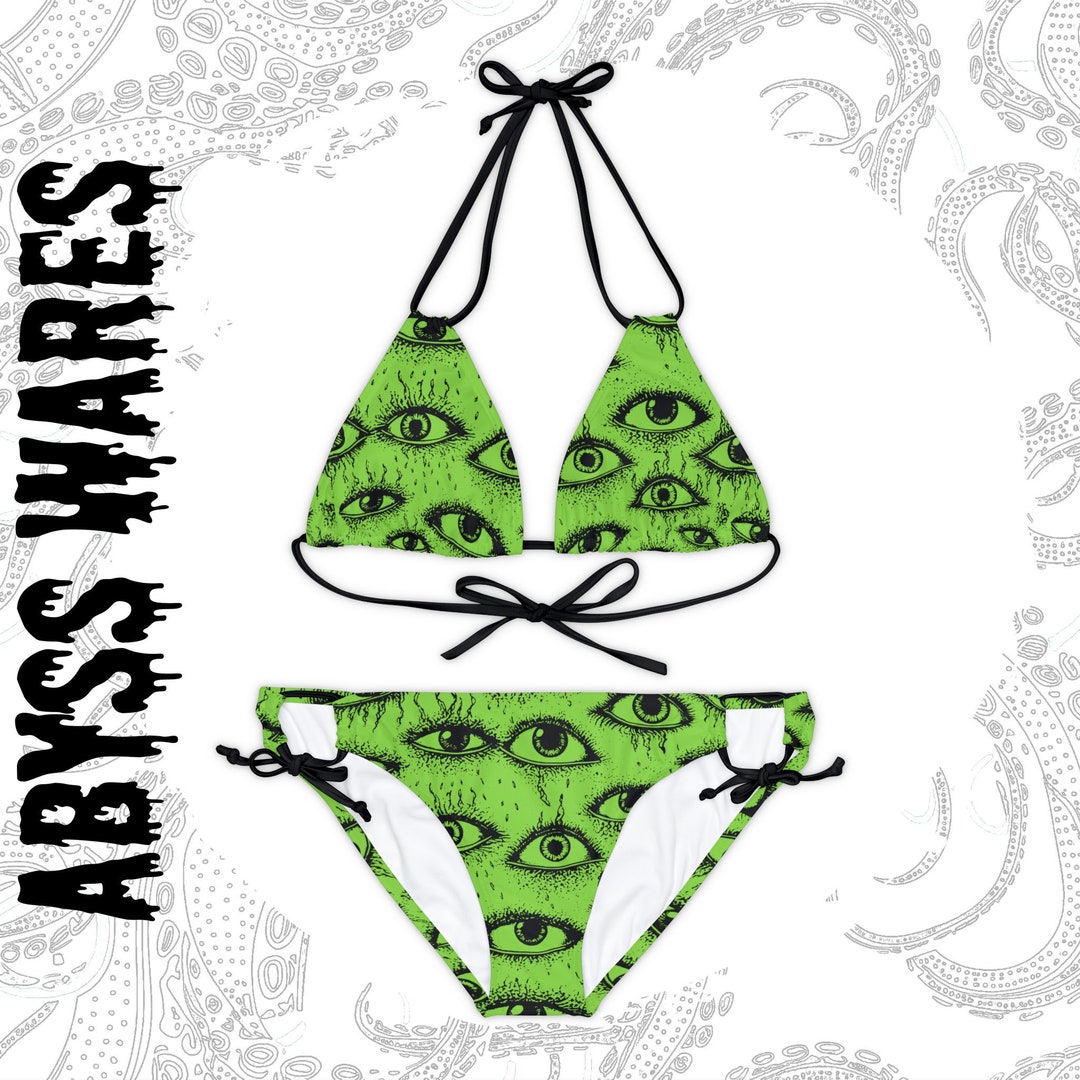 Alien Weirdy Eye Green 2pc Weirdcore Acid Goth Bikini Set Evil Eye Lime ...
