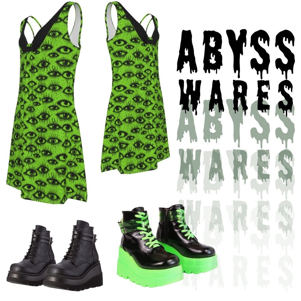 Alien Evil Eye Green Weirdcore Dress Alien Monster Eyeballs - Etsy