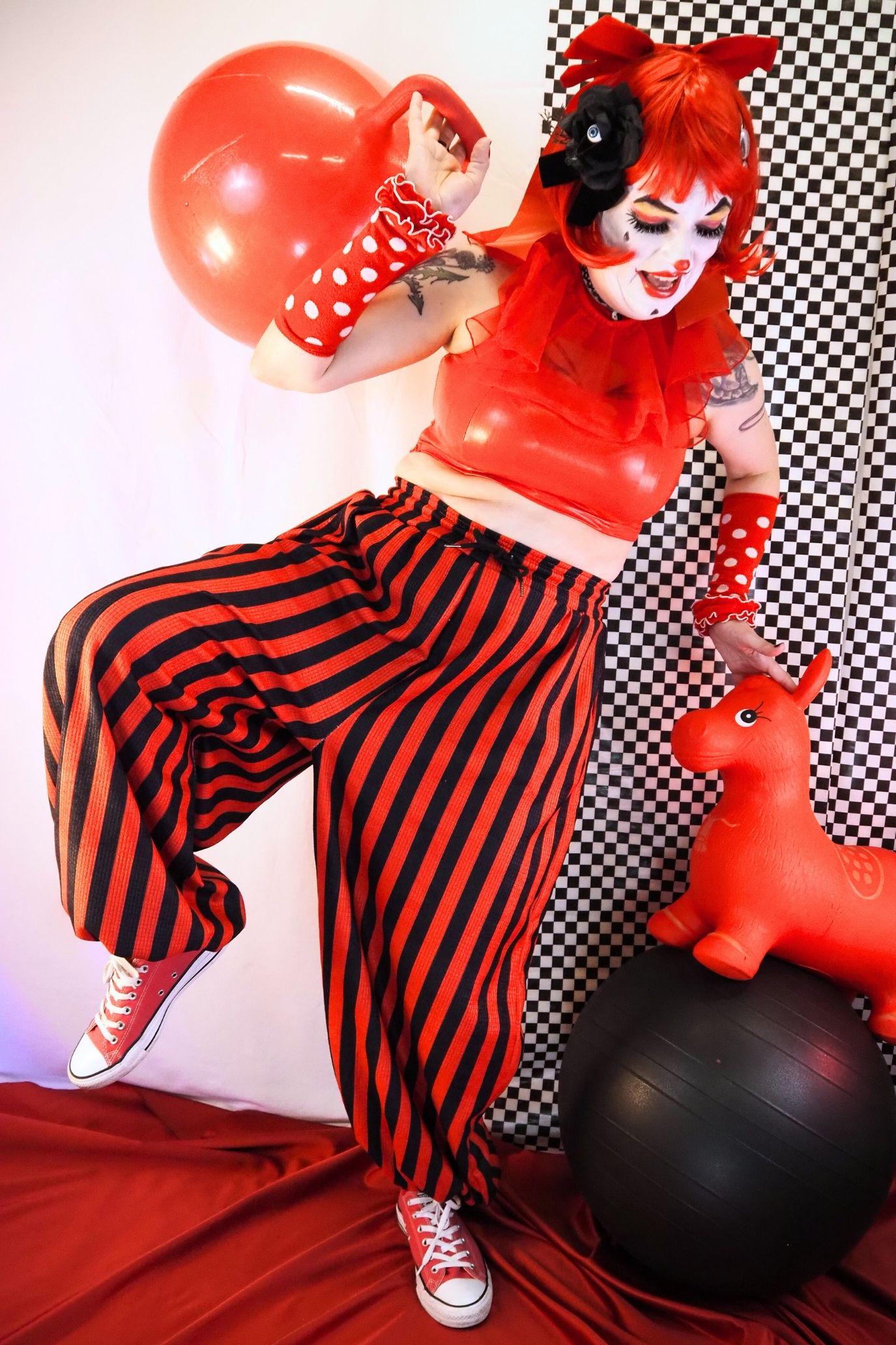 Red Black Stripe Clown Pants, Nonbinary Whimsigoth Pantaloons Clowncore ...