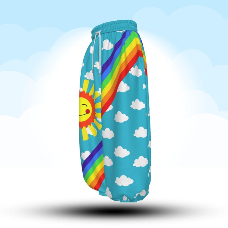 Silly Sun Clouds N Rainbow Stripe Clown Pants, Fun Cute Cutecore ...