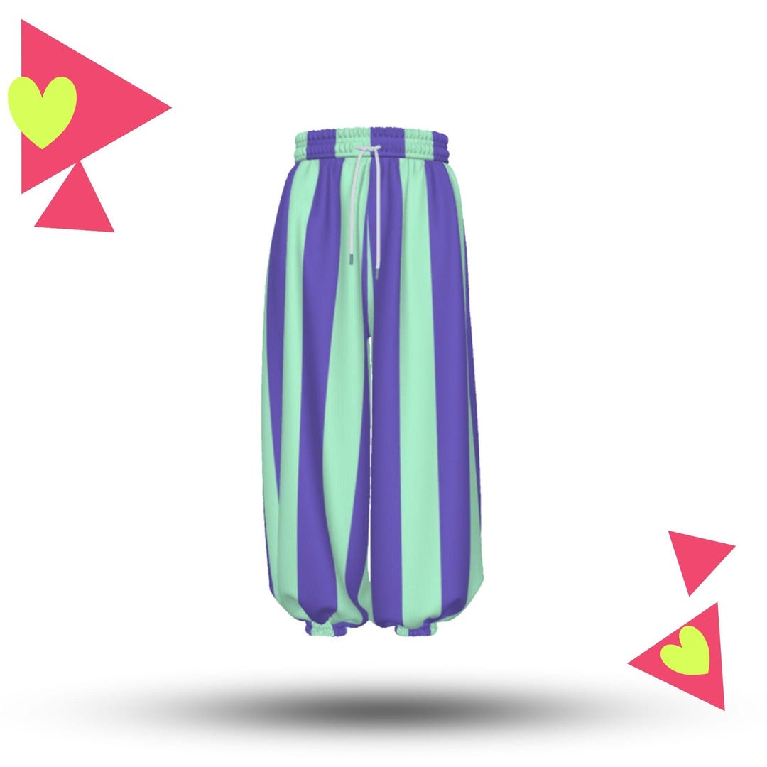Wizz-bang Blue Jester Clown Pants, Purple Aqua Blue Striped Baggy ...