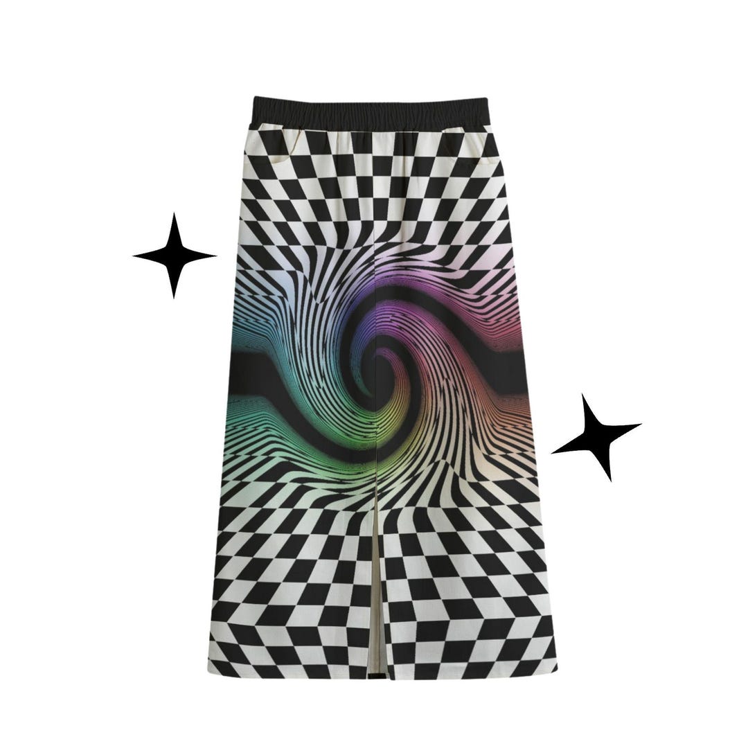 Chromatrip Checker Maxi Skirt, Weirdcore Trippy Rainbow Checkerboard ...