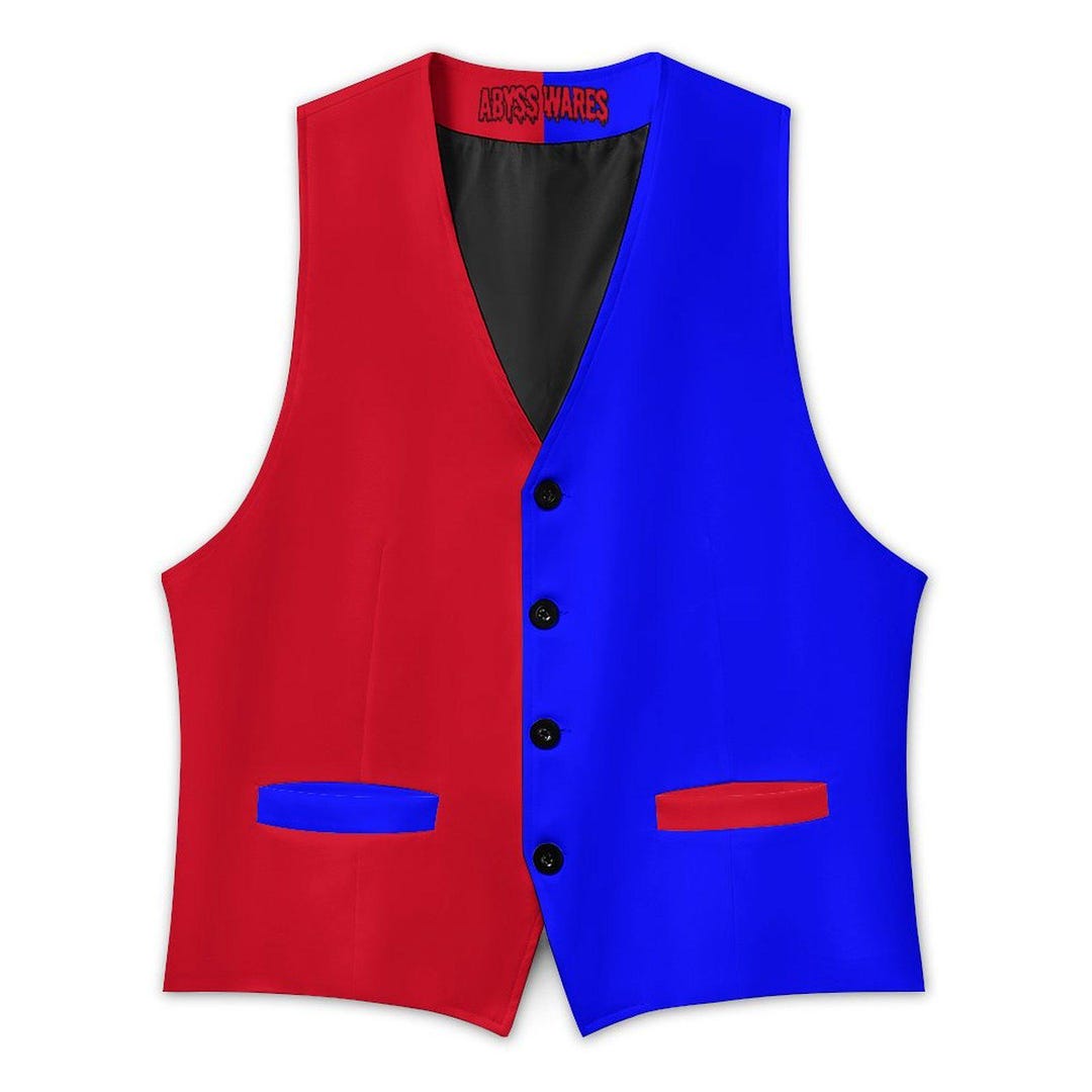 Clown Red and Blue Colorblock Jester Vest, Mens Adult Clowncore ...