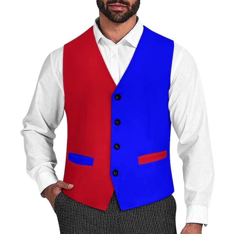 Clown Red and Blue Colorblock Jester Vest, Mens Adult Clowncore ...