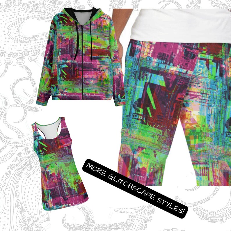 Glitchscape Cyberpunk Zip up Hoodie COTTON Nonbinary Webcore Weirdcore ...