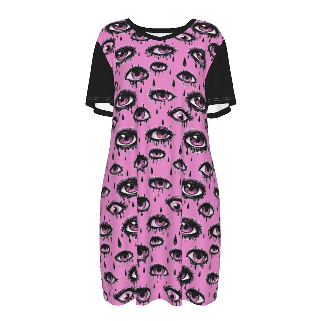 Pretty Drippy Dress, Goth Eyes COTTON Weirdcore Pastel Gothic Nightie ...