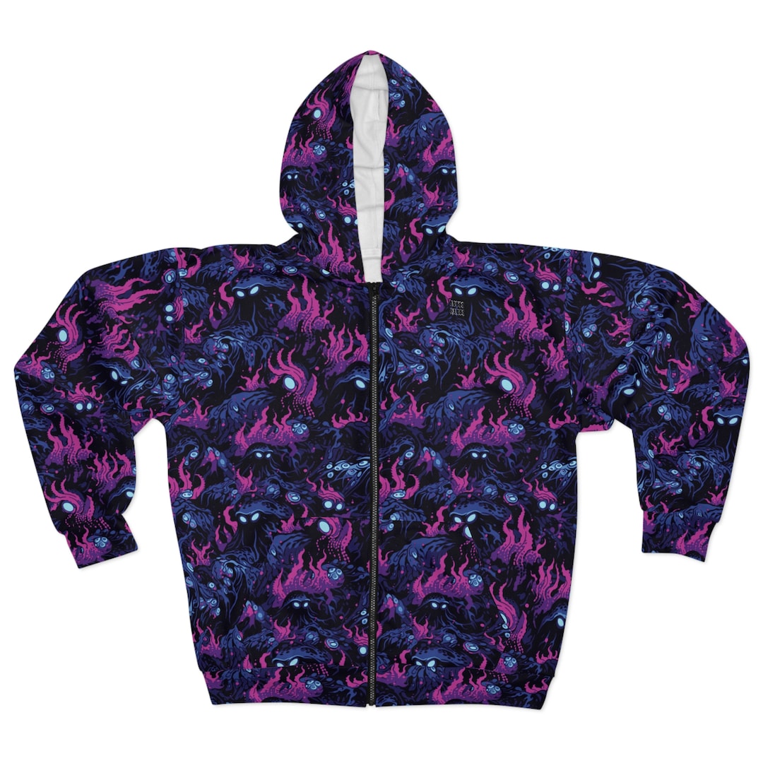 Flaming Cthulhu Purple Lurker Monster Hoodie, Cryptid Anime Style ...