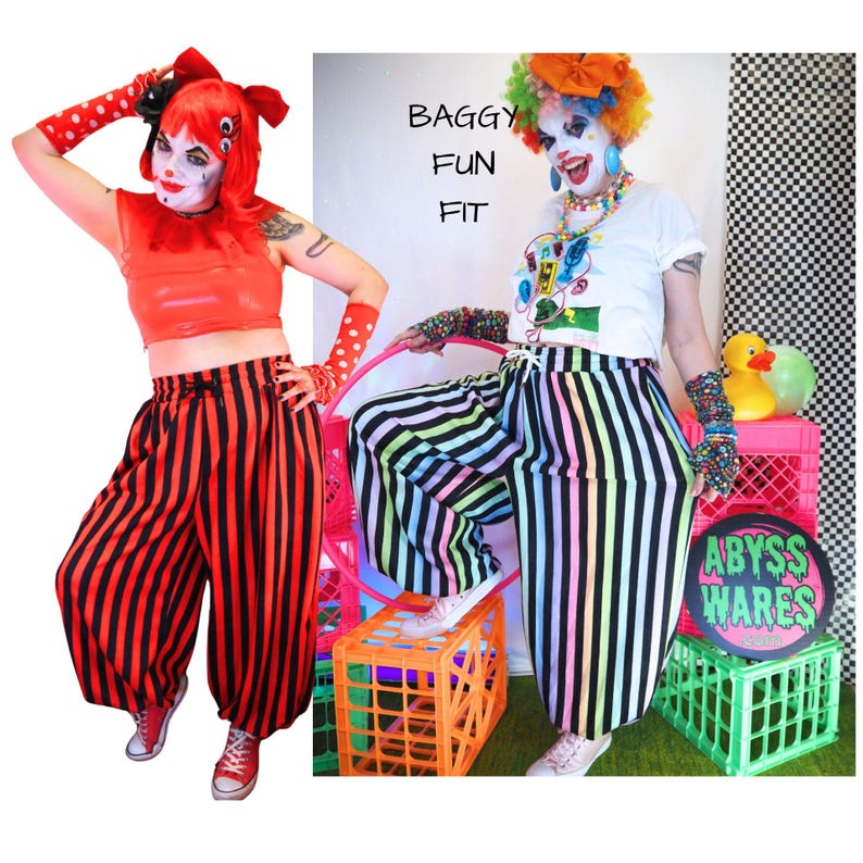 Silly Sun Clouds N Rainbow Stripe Clown Pants, Fun Cute Cutecore ...