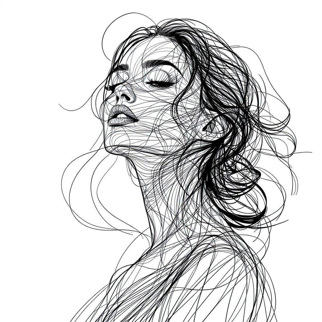 Elegant Line Art Portrait - Minimalist Digital Artwork Download - Etsy