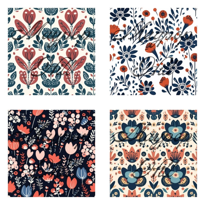 Scandinavian Floral Patterns - Digital Paper - Seamless Pattern - 10 ...