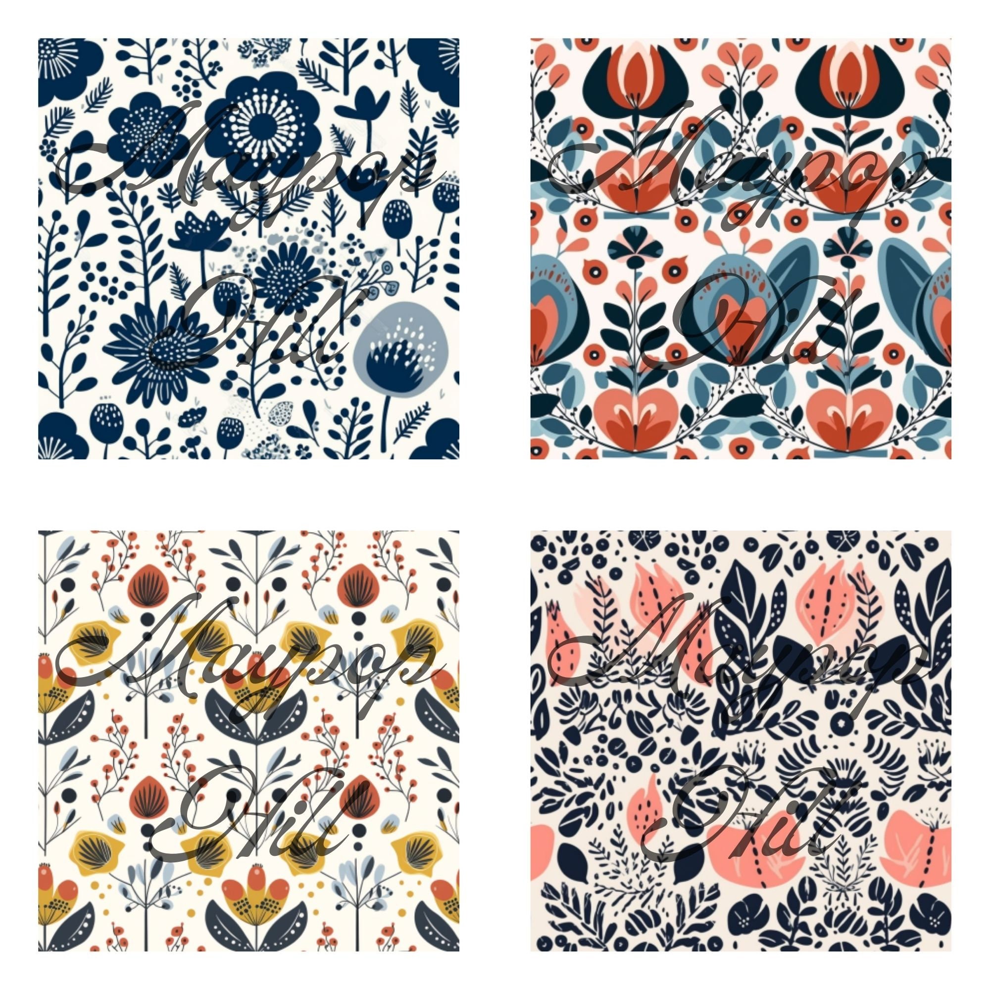 Scandinavian Floral Patterns - Digital Paper - Seamless Pattern - 10 ...