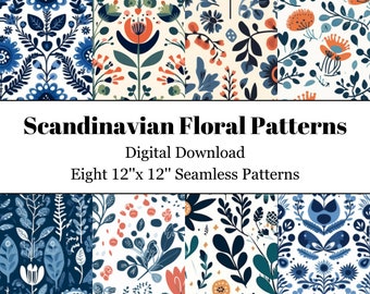 Scandinavian Floral Patterns Digital Paper Seamless Pattern 10 Designs ...