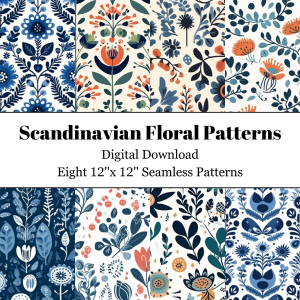 Scandinavian Floral Patterns Digital Paper Seamless Pattern 10 Designs ...