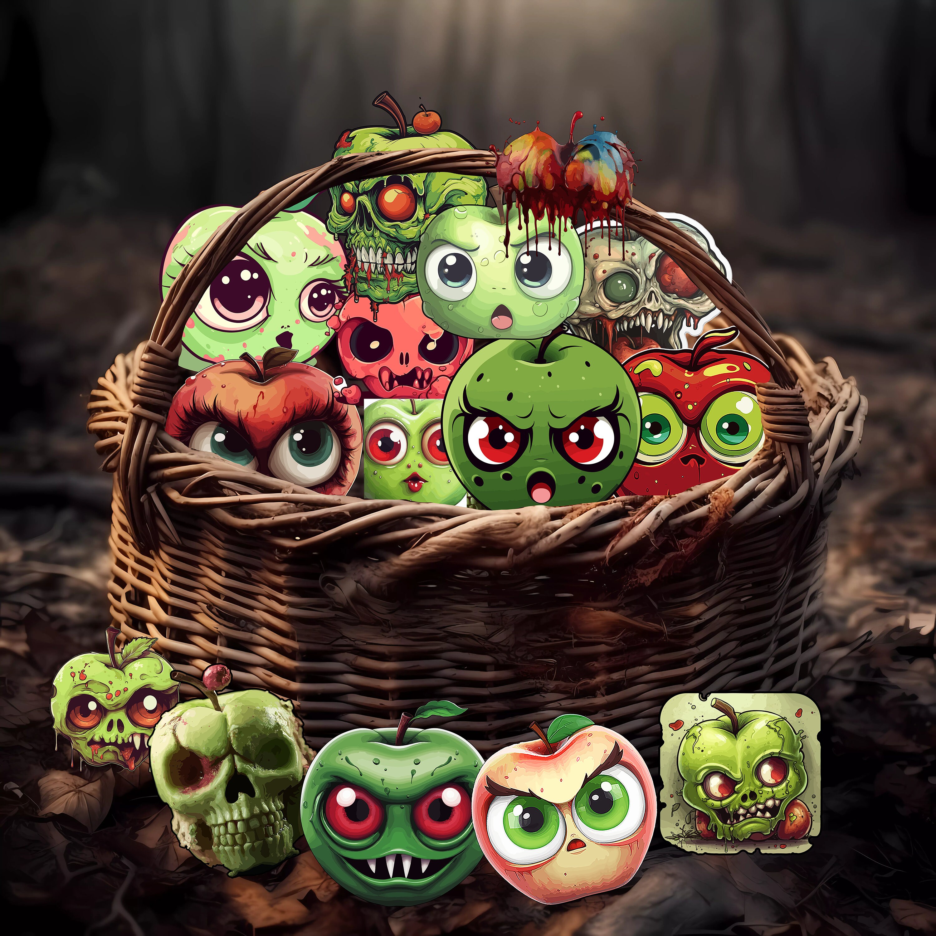 Bad Apples Digital Sticker Design Kawaii Apples With Attitude - Etsy