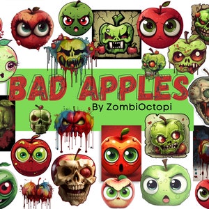 Bad Apples Digital Sticker Design Kawaii Apples With Attitude - Etsy