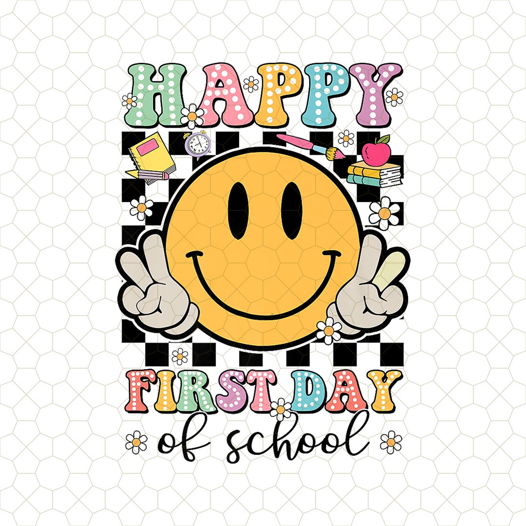 Happy First Day of School Png, Funny Smiley Checkered Png, Back to ...