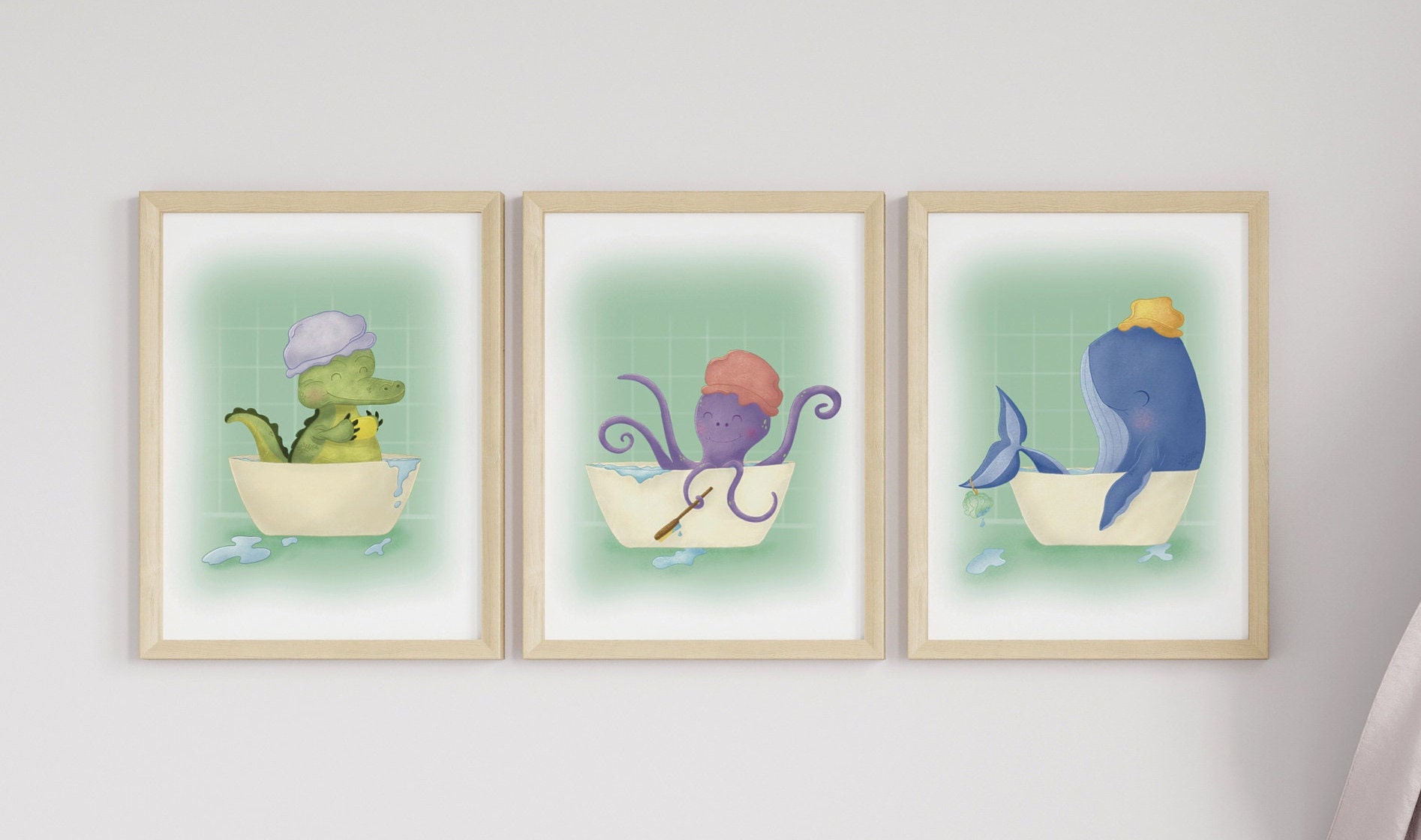 Cute ALLIGATOR Bathroom Wall ART – Printable Sea Creatures DOWNLOADABLE ...
