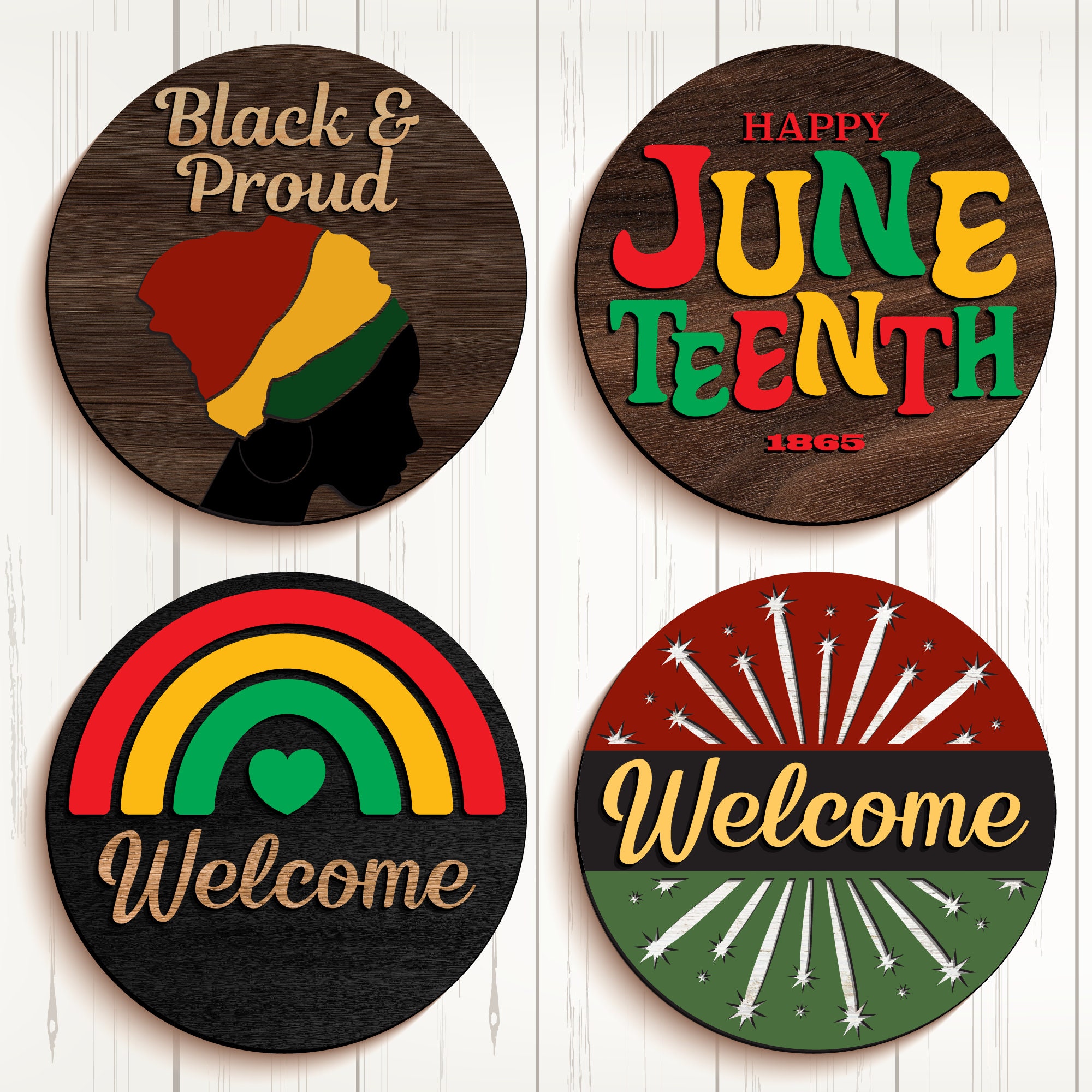Juneteenth Welcome Round Sign Bundle SVG DXF, Laser Cut Files Glowforge ...