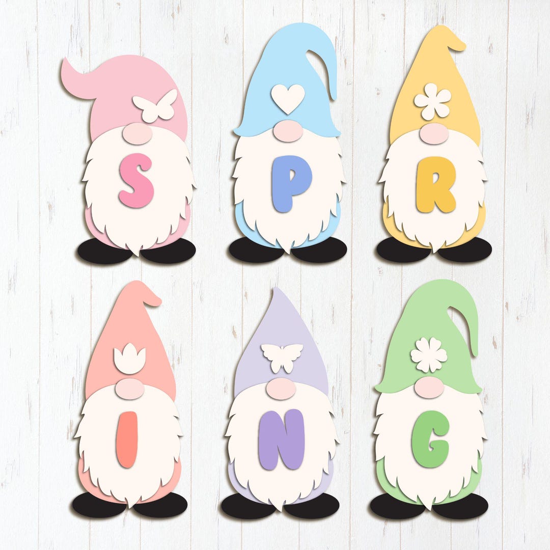 Cute Spring Gnomes Set SVG DXF, Laser Cut Files Glowforge Silhouette ...
