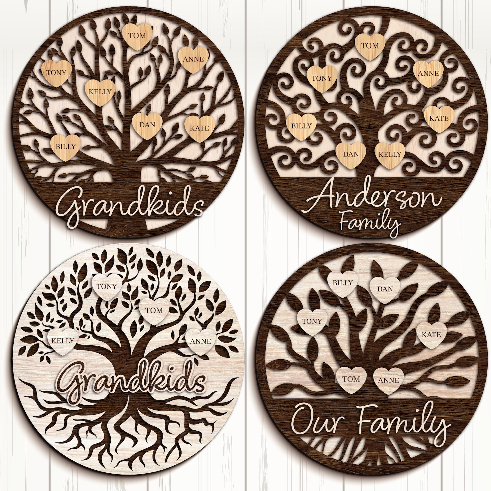 Family Tree Round Sign Bundle SVG DXF, Laser Cut Files Glowforge, Front ...