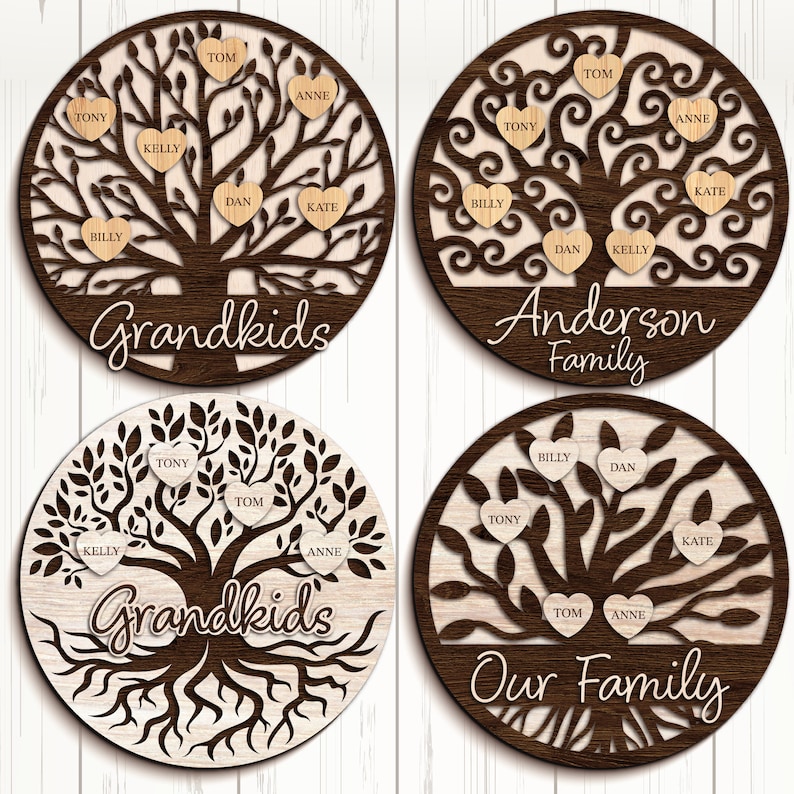 Family Tree Round Sign Bundle SVG DXF, Laser Cut Files Glowforge, Front ...