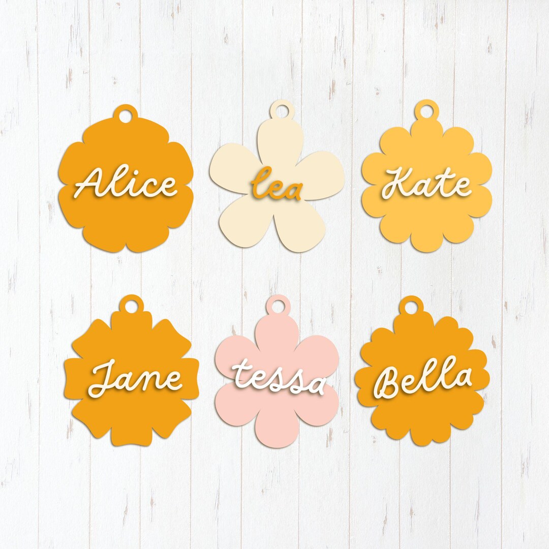 Groovy Daisy Name Tags SVG DXF, Laser Cut Files Glowforge Silhouette ...