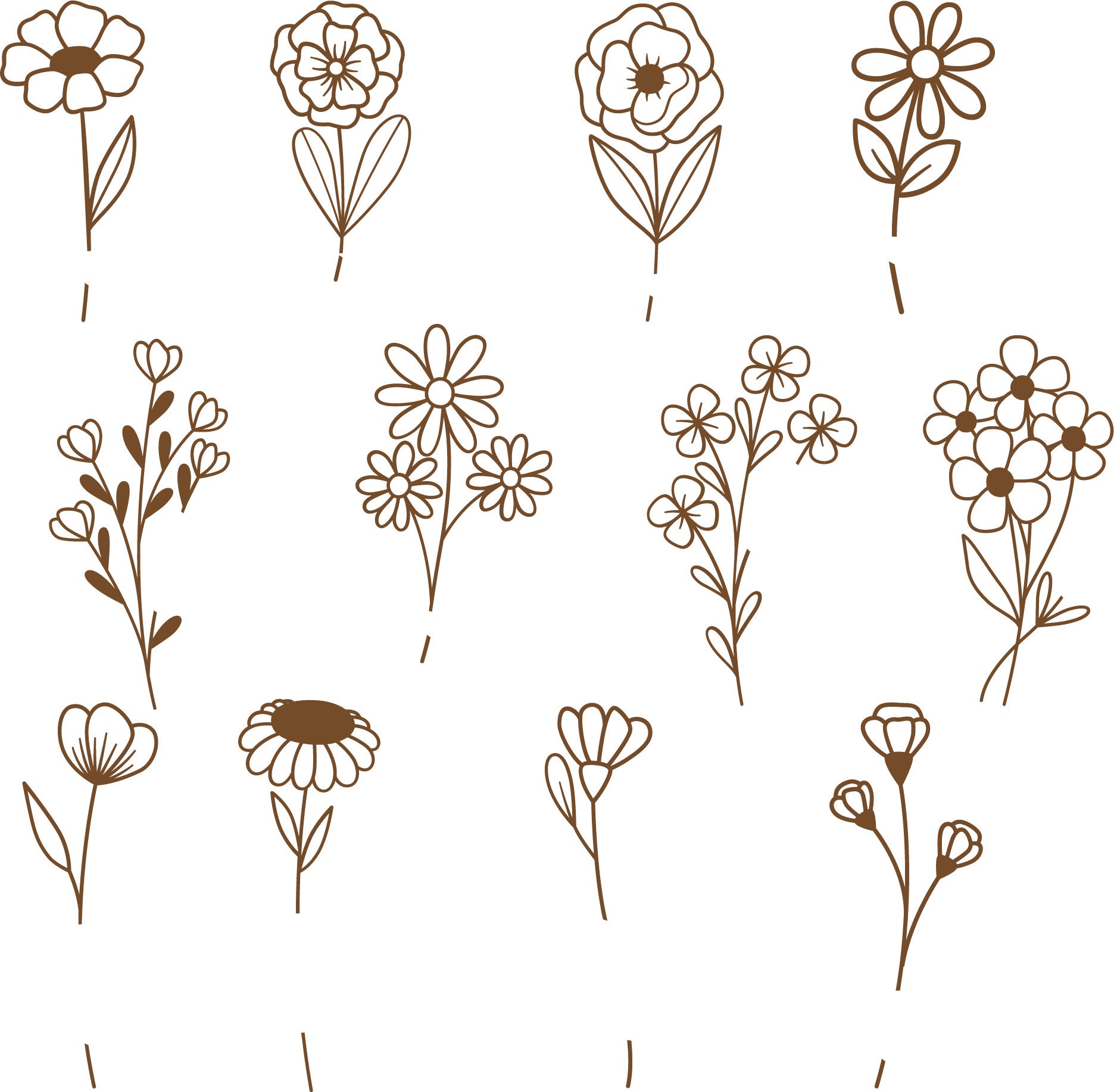 12 Spring Flowers and Bouquet Name Outline Bundle SVG DXF, Laser Cut ...