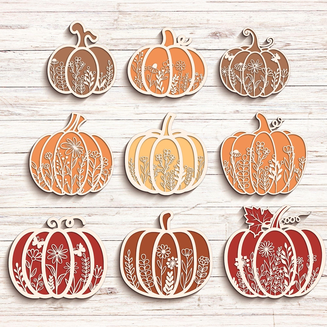 9 Fall Floral Farmhouse Pumpkin Bundle SVG, Laser Cut Files Glowforge ...