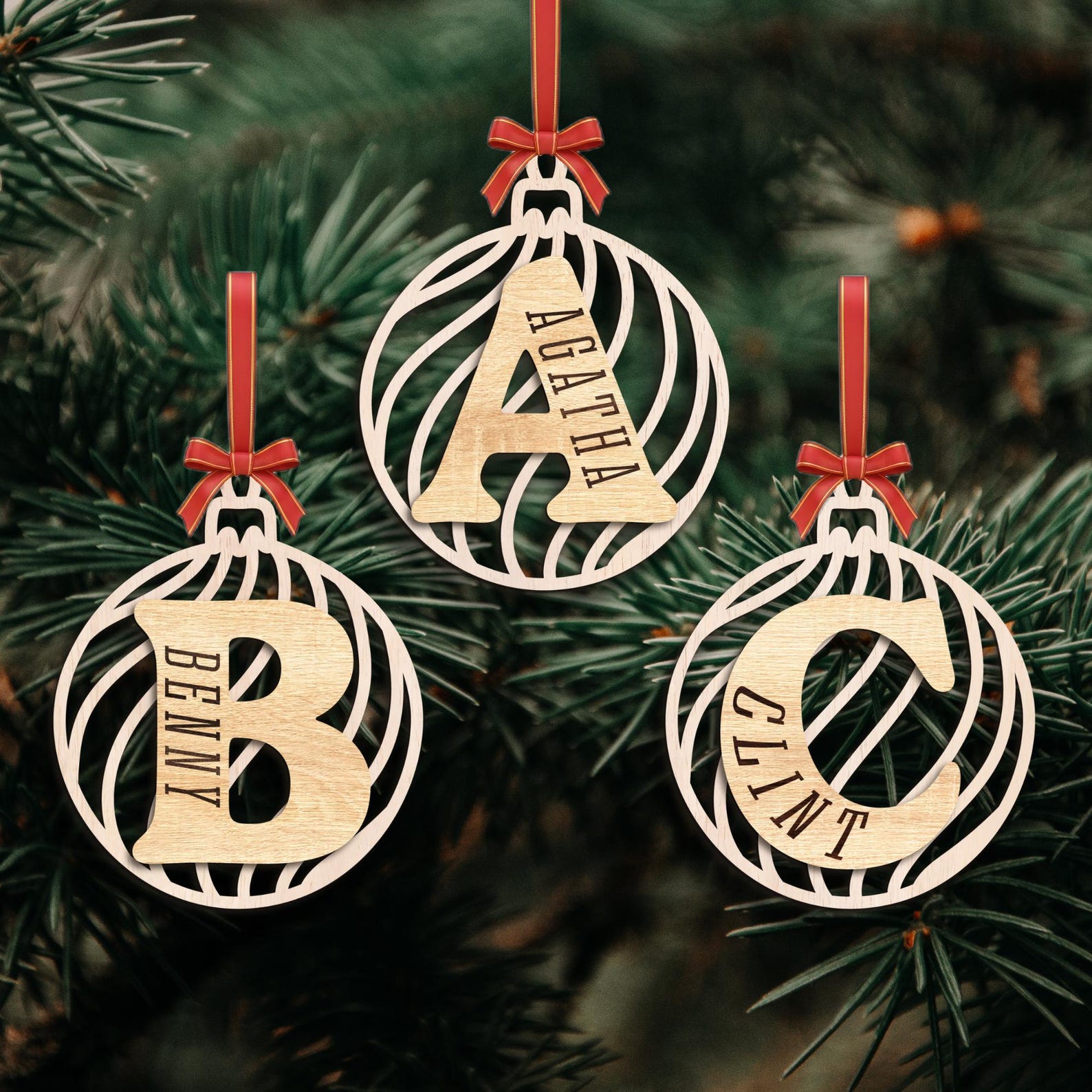 Letter Christmas Ornaments SVG Dxf Png Bundle, Swirly Bauble ...