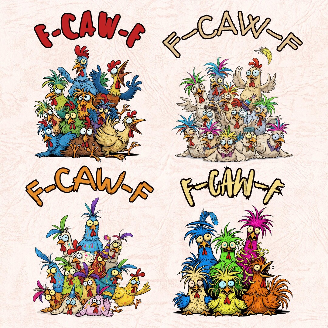 Funny Scruffy F CAW F Chickens PNG Bundle, Silly Farm Animal Cartoon ...